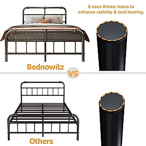Bednowitz Bed Frame Queen Size, Heavy Duty Metal Slats Support Mattress Foundation, 14 Inch High Platform Bed with Headboard and Footboard, No Box Spring Needed, Noise Free, Easy Assembly, Black