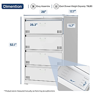 Petonline Metal Lateral Filing Cabinet for Home Office, 4 Drawer Lateral File Cabinet with Lock, Metal Horizontal File Cabinet with Card Slot, Lockable Storage File Cabinet for Hanging Letter/Legal