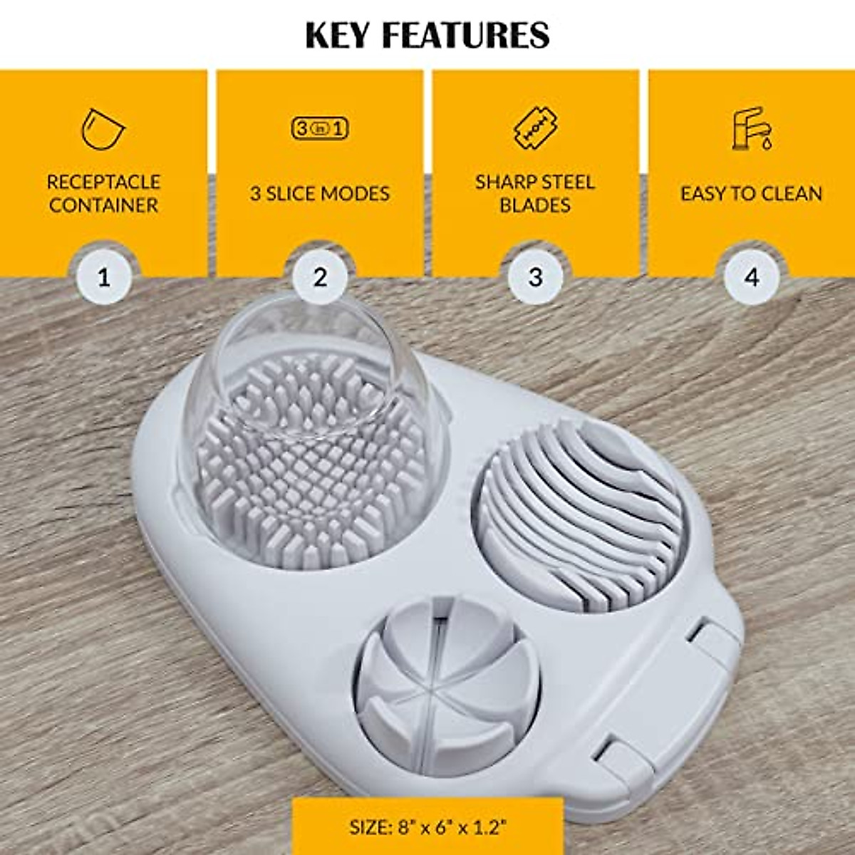 Egg Slicer for Hard Boiled Eggs - 3 Slice Modes, Handy Heavy Duty Stainless Steel Egg Cutter - Kitchen Dicer for Strawberry, Mushroom, Grape, Cherry Tomato