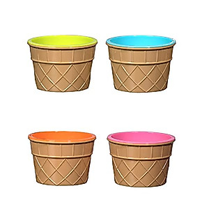 Hammont Ice Cream Bowls and Spoons - Reusable Dessert Bowls and Spoons Set, Durable Plastic Bowls for Party Favor | 4 Bowls and 4 Matching Spoons (Orange, Pink, Light Green, Sky Blue)