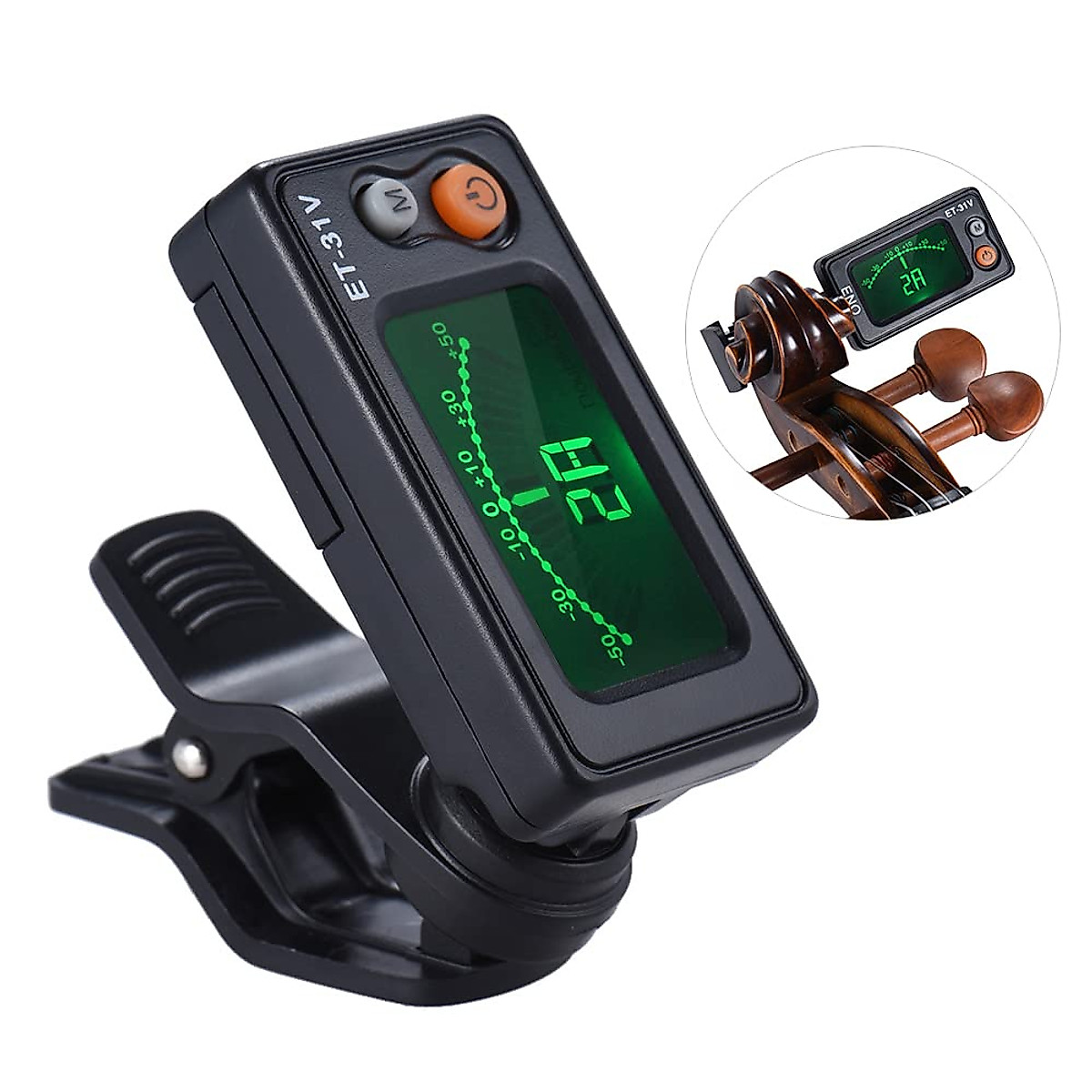 BUZHI ET-31V Multi-Function Clip-on Tuner Automatic Tuning Mode for Violin Viola Cello Bass Chromatic with LCD Display,Viola Tuner