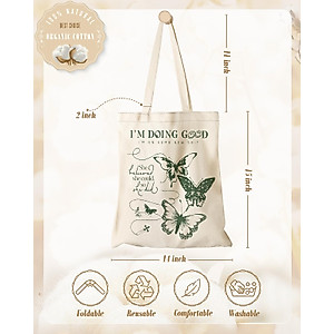 Miss Adola Aesthetic Canvas Tote Bag for Women - Butterfly Verse Reusable Tote Shoulder Bag Cute Funny Casual Sturdy Cloth Cotton Bag for Vacation, Shopping, Grocery, Work, Gym