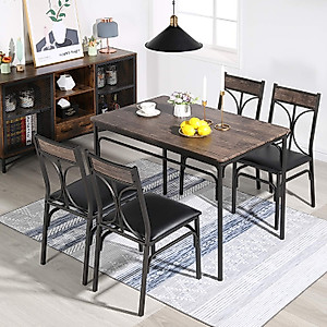 VECELO 5 Piece Kitchen Dining Room Table and Chairs Set for Home, Dinette, Breakfast Nook, Farmhouse, Small Space, Dark Brown