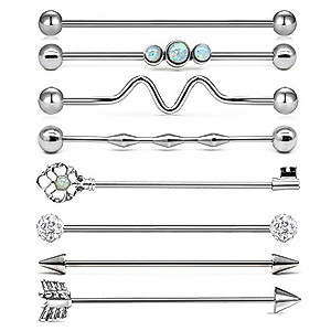 MODRSA 14G Stainless Steel Industrial Barbell Earring Cartilage Body Piercing Jewelry 38mm 1&1/2 Inch Industrial Piercing Bar 8pcs