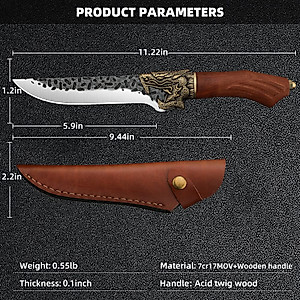 Veisky Chef Knife with Ergonomic Handle High Carbon Stainless Steel Professional Kitchen Cooking Knife with Sheath Meat Cleaver Chopping Knife for Home Outdoor and Camping (7.01 inch)