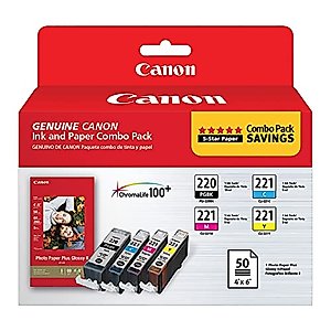 Canon PG-220/CL-221 with Photo Paper 50 Sheets Compatible to MP980, MP560, MP620, MP640, MP990, MX860, MX870, iP4600, iP3600, iP4700