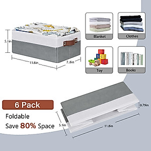 HNZIGE Fabric Storage Bins for Organizing Shelves,6 PCS Small Storage Bins with Handles, Foldable Closet Storage Bins for Organizer Home, Office(White&Gray,11.8 x 7.8 x 5.1)