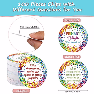 100 Pcs Morning Meeting Questions Cards Elementary Classroom Conversation Starter Chips for Primary Students Classroom Icebreaker Discussion Cards for Learning Vocabulary Improve (Fresh Style)