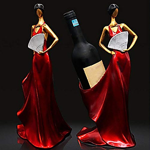 Kelendle Beauty Wine Holder Bottle Wine Rack Tall Drink Tabletop Accessory Single Bottle Stand Women Shaped Sturdy Sculpture Figurine Kitchen Decoration Restaurant Setting Crafts(Red)