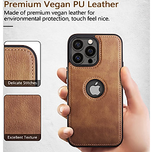TRUIRON for iPhone 14 Pro Case Luxury Leather Logo Visible Vintage Ultra Slim Protective Cover 2022 6.1 Inch (Brown)