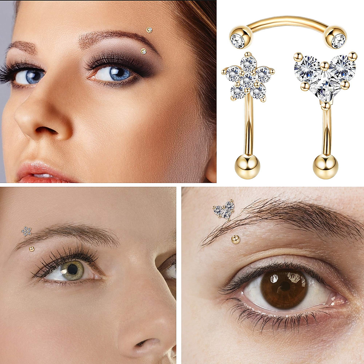 Drperfect 10Pcs 16G Rook Daith Earrings for Women Stainless Steel Belly Lip Ring Cartilage Tragus CZ Body Piercing Curved Barbell Eyebrow Rings 6-8mm