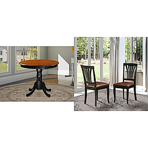 East West Furniture ANT-BLK-TP Beautiful Dining Room Table & Avon Modern Dining Chairs Faux Leather Seat and Black Finish Hardwood Frame Dining Chair Set of 2