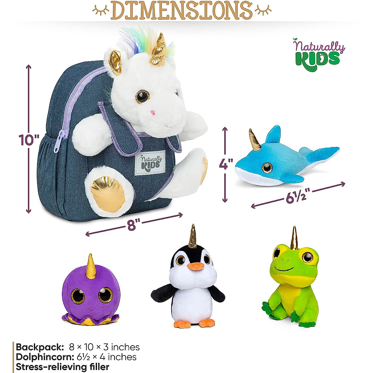 Naturally KIDS Unicorn Stuffed Animal Backpack, Unicorn Toys for Girls, Toddler Girls Backpack