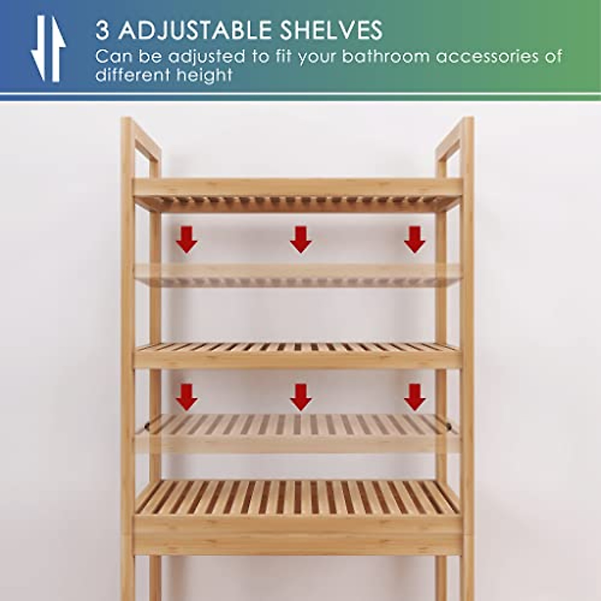 SMIBUY Bamboo Bathroom Over-The-Toilet Storage Shelf with 3-Tier Adjustable Shelves and 5-Tier Bamboo Rack Organizer Unit for Living Room Bedroom Kitchen (Natural)