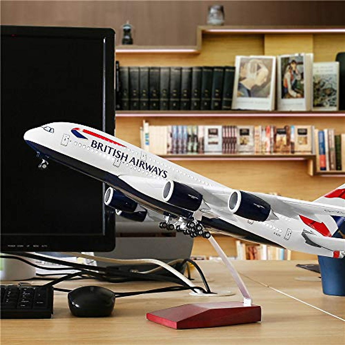 24-Hours 18" 1:160 Scale Diecast Plane Model British Airways A380 Model Airplane Collection with LED Light(Touch or Sound Control) for Decoration or Gift