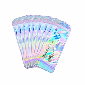 100 Pieces Holographic Bags Packaging Bags for Small Business Packaging Resealable Bags for Packaging Lipgloss, Jewelry Lash 2.4x5inch