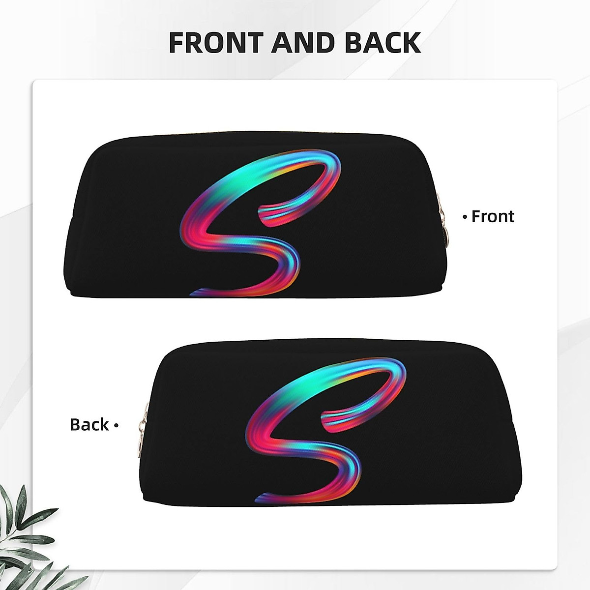 Cute Initial Pencil Case for Kids Simple Leather Pencil Pouch for Boys Girls Letter Design Pencil Box Pen Bag Pencil Pouch Office Stationery Organizer, Rainbow Letter S