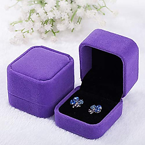 2 Pack Velvet Ring Boxes, Earring Pendant Jewelry Case, Ring Earrings Gift Boxes, Jewellry Display (Purple)