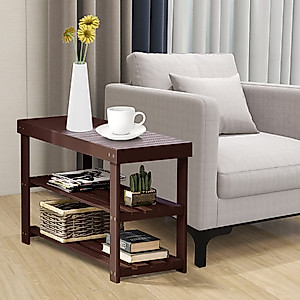 Wonder Comfort Shoe Rack Bench 3-Tier Bamboo Storage Organizer Shelf for Bathroom Entryway Hallway Corridor Living Room, Brown