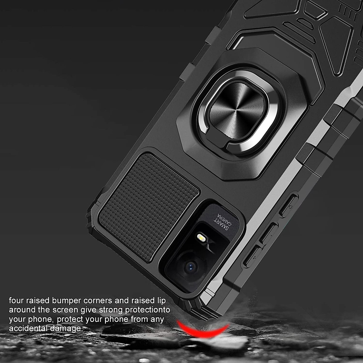 for TCL ION X/ION V Case, with Tempered Glass Screen Protector Heavy Duty Protection Technology Built-in Kickstand Rugged Shockproof Protective Phone Case for TCL ION X/ION V 6.0", (Black)
