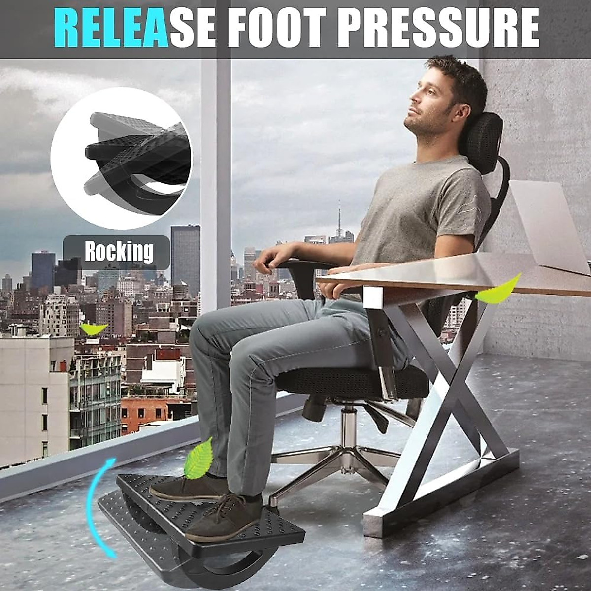CEECOLES Foot Rest Under Desk at Work with Rocking Design, Ergonomic Foot Stool with Massage Rollers for Pain Relief, Shake Design Footrest with Massage Surface Leg Rest Pain Relief for Office Desk