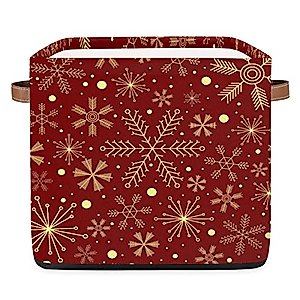 13x13x13 Storage Cube Bins Snowflakes Abstract Fabric Storage Cubes 13 inch Collapsible Storage Bins Gold Red Cubby Storage Baskets for Organizing Shelf Cabinet Bookcase Boxes