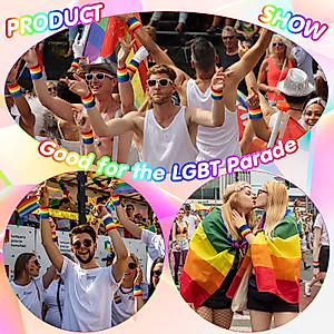 100 Pieces Rainbow Striped Wrist Sweatbands Bulk Gay Pride Athletic Cotton Sweatband Terry Cloth Wristbands for Men Women Birthday Halloween Rainbow Festival Party Parades Sports