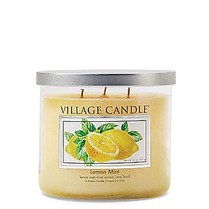 Village Candle Lemon Mint, 3-Wick Silver Lid Medium Bowl, Scented Candle, 14 oz.