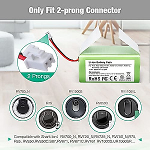 FirstPower Upgraded 3.0Ah Replace Shark RVBAT850 Battery for Shark Ion Robot R75, RV761, RV850C, RV1000S, RV1100VL, RV101AE, UR1000SR, RV700_N, RV720_N Vacuum Cleaners (NOT for 3-Prong Connector)