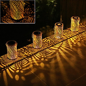 FLJZCZM Solar Lanterns Lights Outdoor Lantern Hanging Garden Metal Retro Light Battery Table Lamp Decorative Yard Camping Waterproof (Golden)