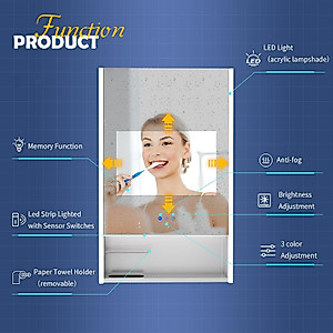 Bathlink Lighted Medicine Cabinets for Bathroom,Medicine Cabinet with Lights and Mirror,20"x32" Aluminum Left Door Medicine Cabinets, Sensor Light, 5X Mirror, Frosted Acrylic Lampshape