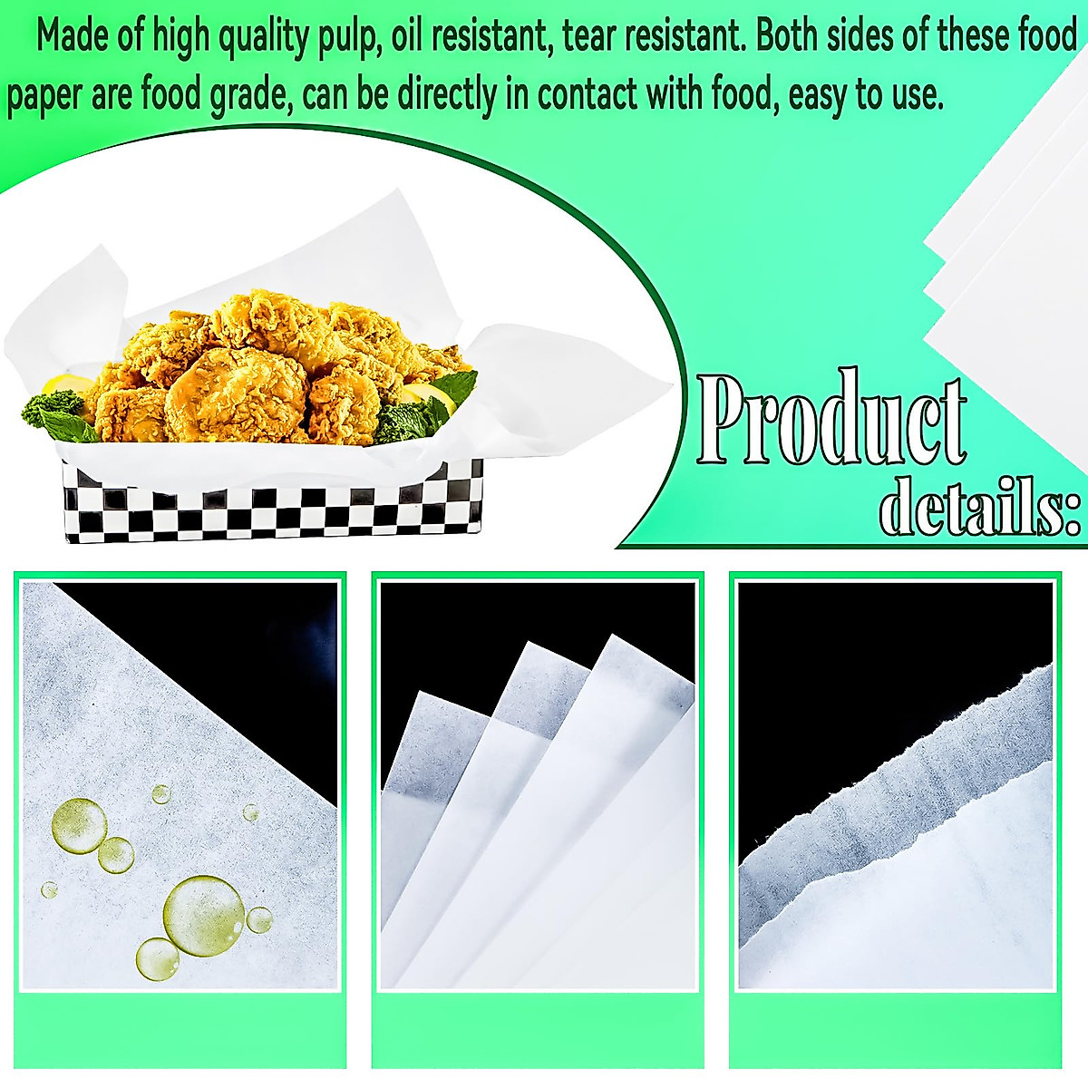 MotBach 500 Sheets Greaseproof Deli Wrappers,12" x 12",White Disposable Pre Cut Wax Paper Sheets Food Basket Liners Food Tray Liners Kraft Sandwich Wrapping Paper for Picnic Festival Fair Party BBQ