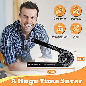 Angle Finder Aluminum Miter Saw Protractor, Rust Proof Angle Finder Featuring Precision Laser Engraved Scales Miter Angle Finder for Carpenters, Plumbers and All Building Trades