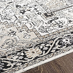 Hauteloom Cabacungan Traditional Persian Medallion Living Room Bedroom Area Rug - Machine Washable Distressed Carpet - Bohemian Oriental - Easy to Clean - Black, Grey, Beige - 9'3" x 12'