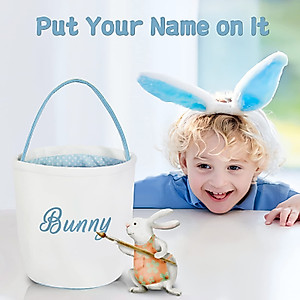 Easter Bunny Basket Bags for Kids, HOTMAI Canvas Cotton Tote Bag Easter Buckets and Eggs Hunt Bag, Personalized Basket Easter Gift for Boys Girls(Blue)