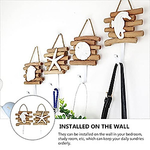 HEALLILY Nautical Wall Hook Mediterranean Coat Hook Towel Wall Hooks Wooden Hangers Nautical Beach Signs Rustic Wall Decor for Bedroom Living Room 2PCS