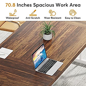 Tribesigns 70.8-Inch Executive Desk, Large Computer Office Desk Workstation, Modern Simple Style Laptop Desk Study Writing Table Business Furniture for Home Office (Brown/White)