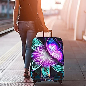 Travel Luggage Cover Suitcase Protector, Fractal Purple Butterfly Leaves Thickened Washable Elastic Anti-scratch Suitcase Sleeve with Concealed Zipper for Wheeled Suitcase Fits 18-21 Inch Luggage