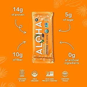 ALOHA Organic Plant Based Protein Bars |Peanut Butter Chocolate Chip | 12 Count, 1.98oz Bars | Vegan, Low Sugar, Gluten Free, Paleo, Low Carb, Non-GMO, Stevia Free, Soy Free, No Sugar Alcohols