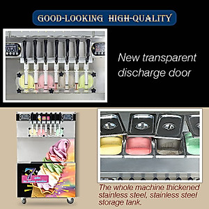 Kolice Commercial ETL high capacity 7 flavors soft serve ice cream machine, gelato ice cream maker, 4+3 mixed frozen yogurt ice cream machine-full transperant dispenser, upper tanks refrigerated