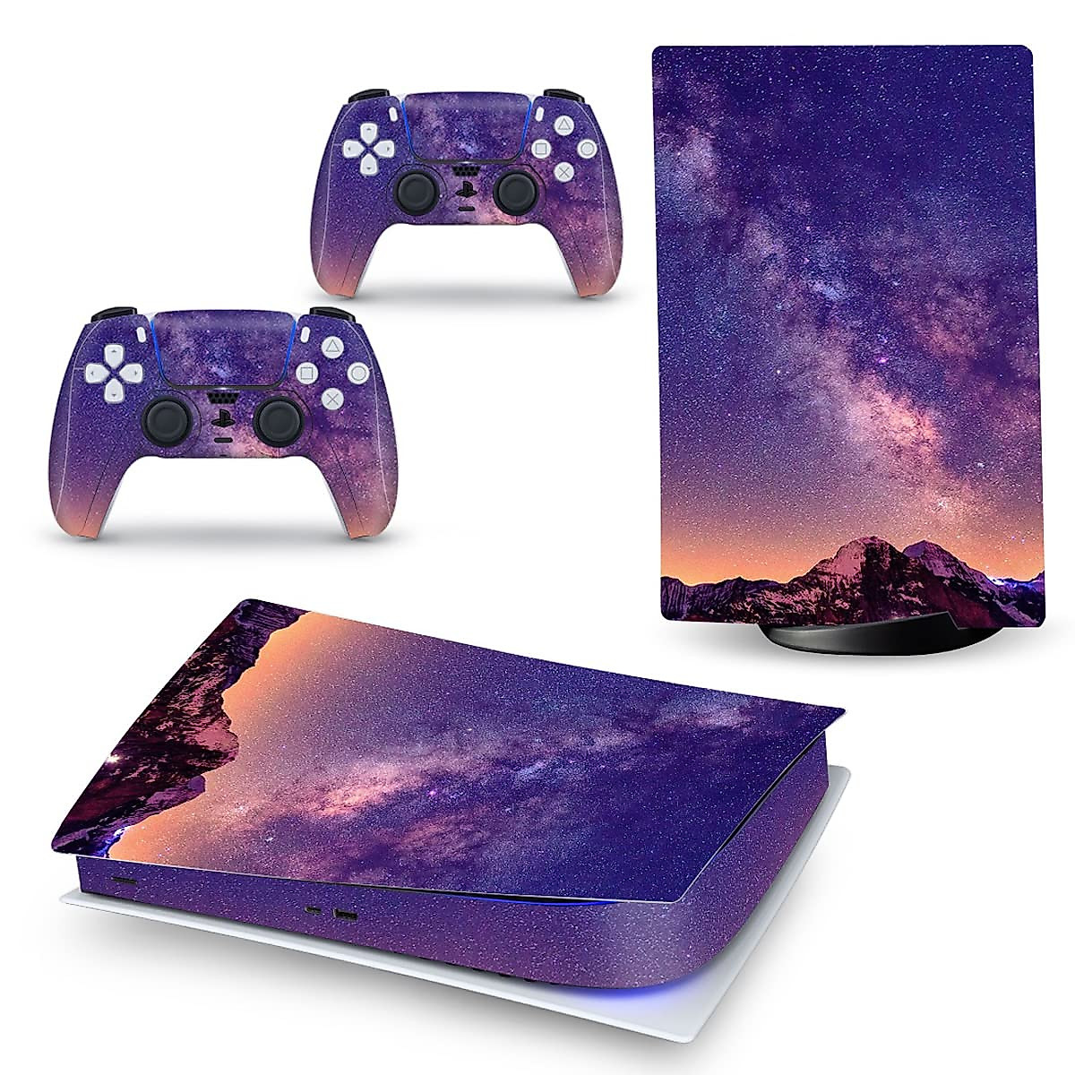 PS5 Skin Stickers Full Body Vinyl Skins Wrap Decals Cover for PS5 Digital Edition Console & Controllers (Purple Interstellar)