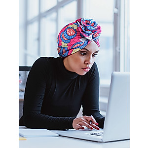 SATINIOR 8 Pieces Turbans African Pattern Knot Headwrap Bohemian Print Pre Tied Flower Knot Bonnet Hat for Women Girls (Vivid Style), One Size Multicoloured