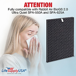 Activated Carbon Charcoal Filter Replacement Deodorizer Compatible with RabbitAir BioGS 2.0 Ultra Quiet SPA-550A and SPA-625A Air Cleaners by LifeSupplyUSA