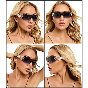 Pro Acme Y2K Rimless Sunglasses Womens Wrap Around Star 2000s Trendy Visor Shield Shades Oversized Fashion Frameless Glasses UV400(White/Gradient Silver)