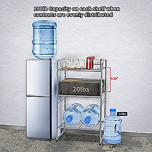 GEORIS 3-Tier Heavy Duty Wire Shelving Unit Storage Rack, Stackable Extendable Plant Stand Organizer with Adjustable Shelf, Water Bottle Storage Holder, Silver