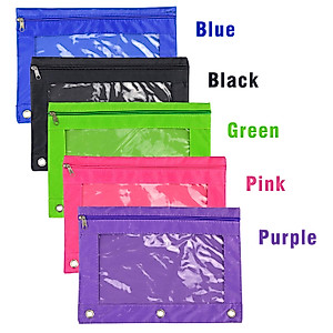 YOUSHARES 3 Ring Binder Pencil Pouch - 5 Pack Colored Pen Holder Zipper Pencil Case, Handy Organization Binder Pockets with Clear Window for School, Office and Art