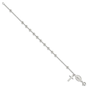 IceCarats 925 Sterling Silver Beaded Ball Rosary 7.5 inch Chain Charm Bracelet