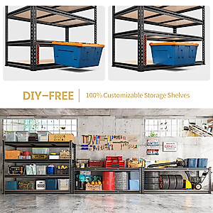 REIBII 48.2''W Storage Shelves Heavy Duty Garage Shelving 2500LBS Garage Shelves Adjustable Storage Shelves 4 Tier Metal Shelves for Storage Rack Industrial Metal Shelving Unit, 48.2"W X 24.2"D X 60"H
