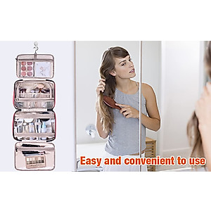 BAGAIL Hanging Toiletry Bag Large Cosmetic Travel Organizer Waterproof Makeup Container Full Sized for women-Coral