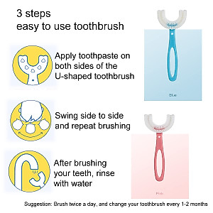 claiol 2 PCS U-Shaped Kids Toothbrush, Soft Manual Training Toothbrush for Kids 6-12 Years (Pink +Blue)